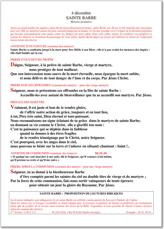 4 décembre : sainte Barbe