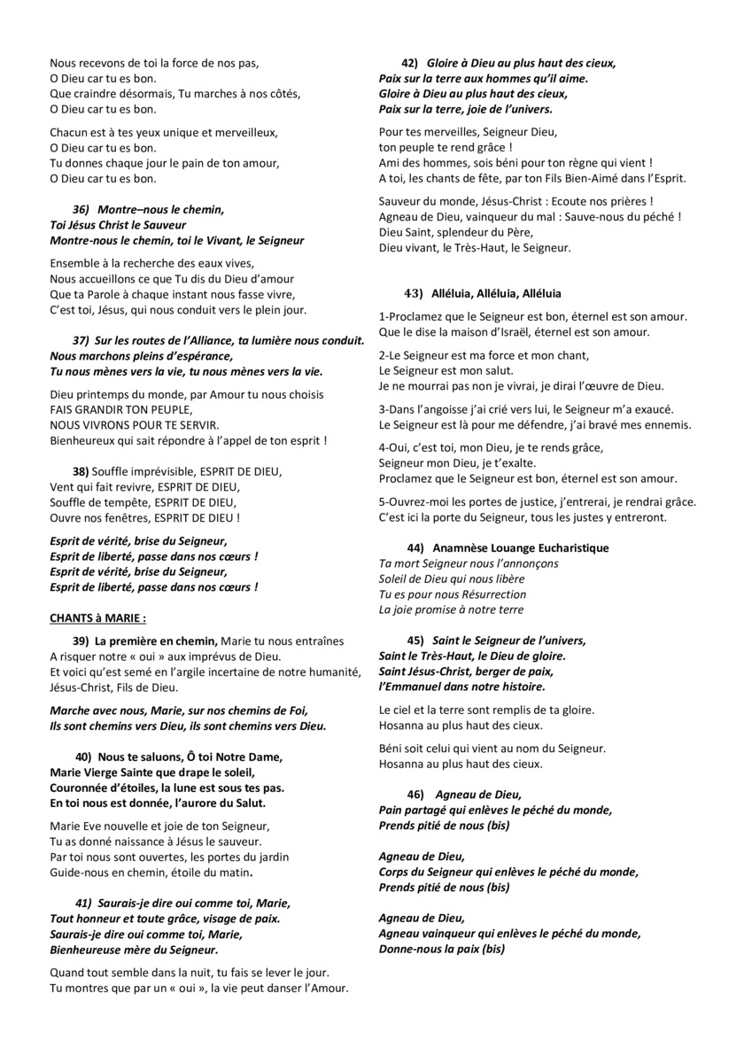 feuille de chants